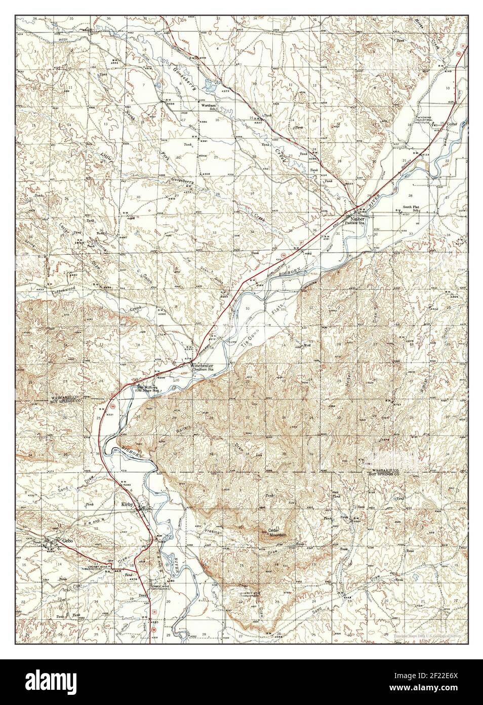 Kirby, Wyoming, map 1945, 1:62500, United States of America by Timeless ...