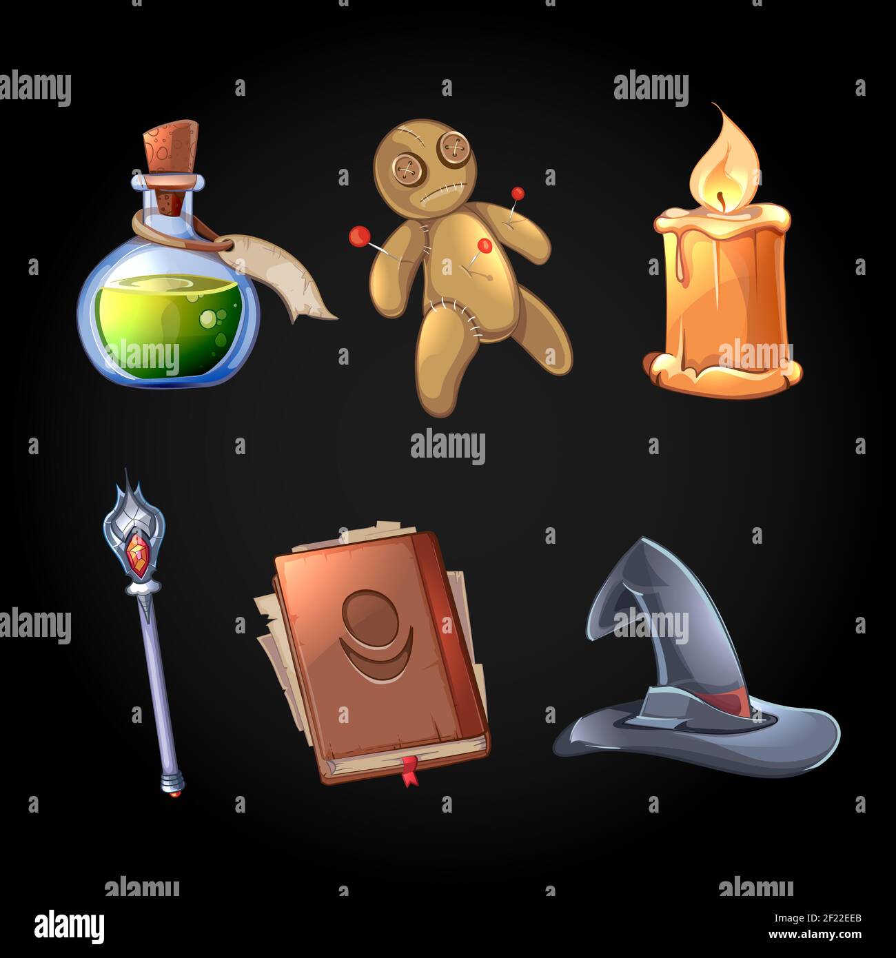 Fairy tale magic icons set in cartoon style. Witchcraft and fantasy ...
