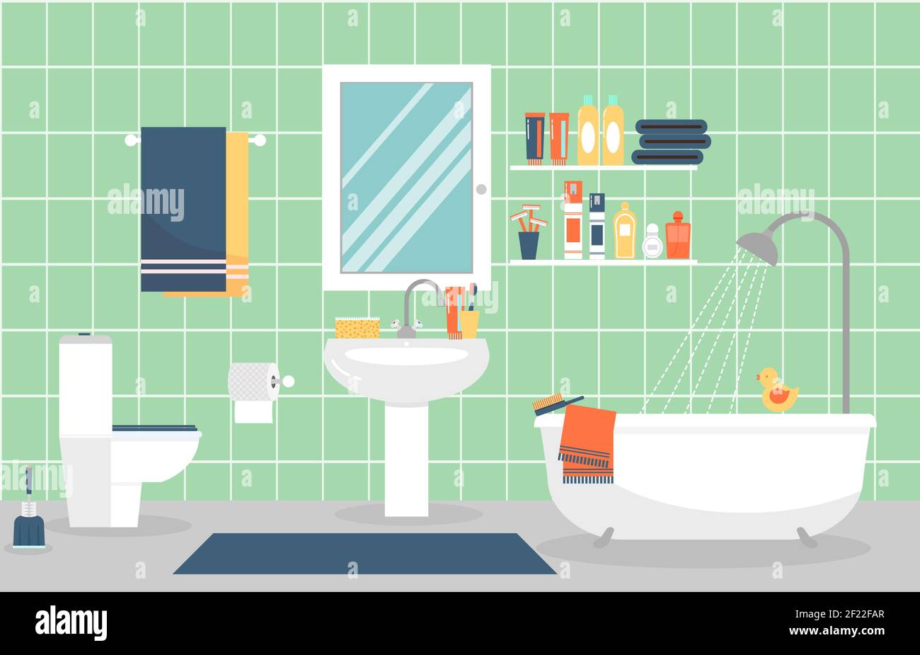 Modern bathroom interior with furniture in flat style. Design modern ...