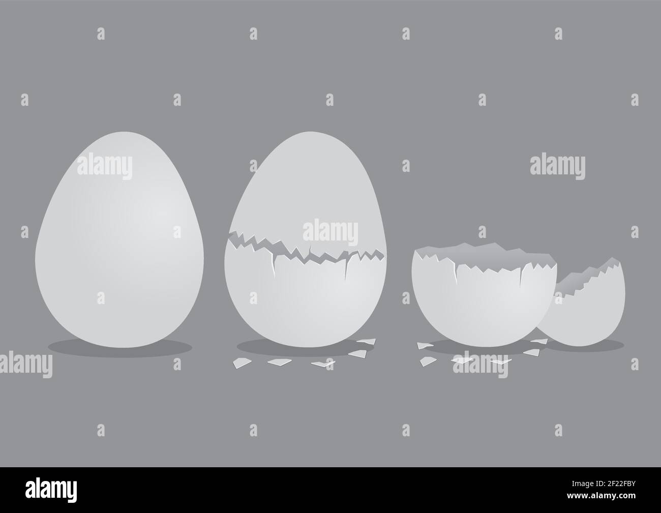Vector illustration of perfect egg, cracked egg and broken pieces of ...