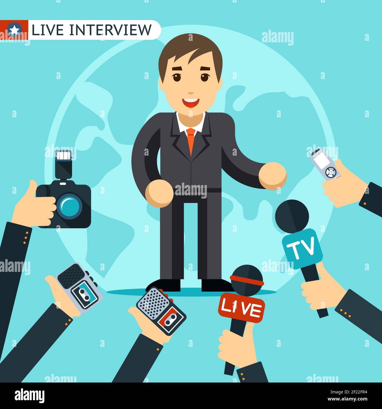 Man in a suit being interviewed. Being photographed and recorded on a ...