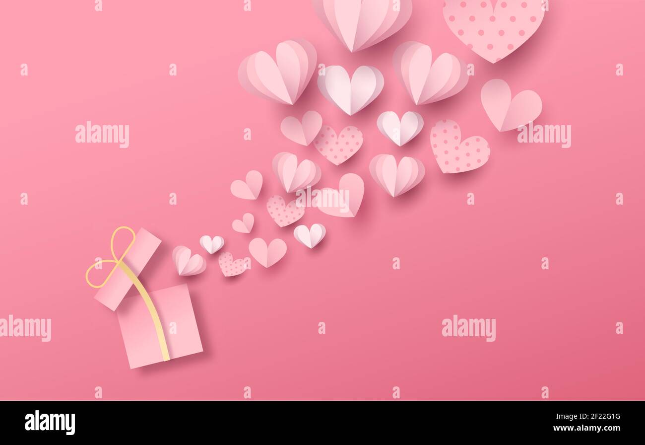 Papercut open pink gift box with 3d hearts for valentine's day or ...