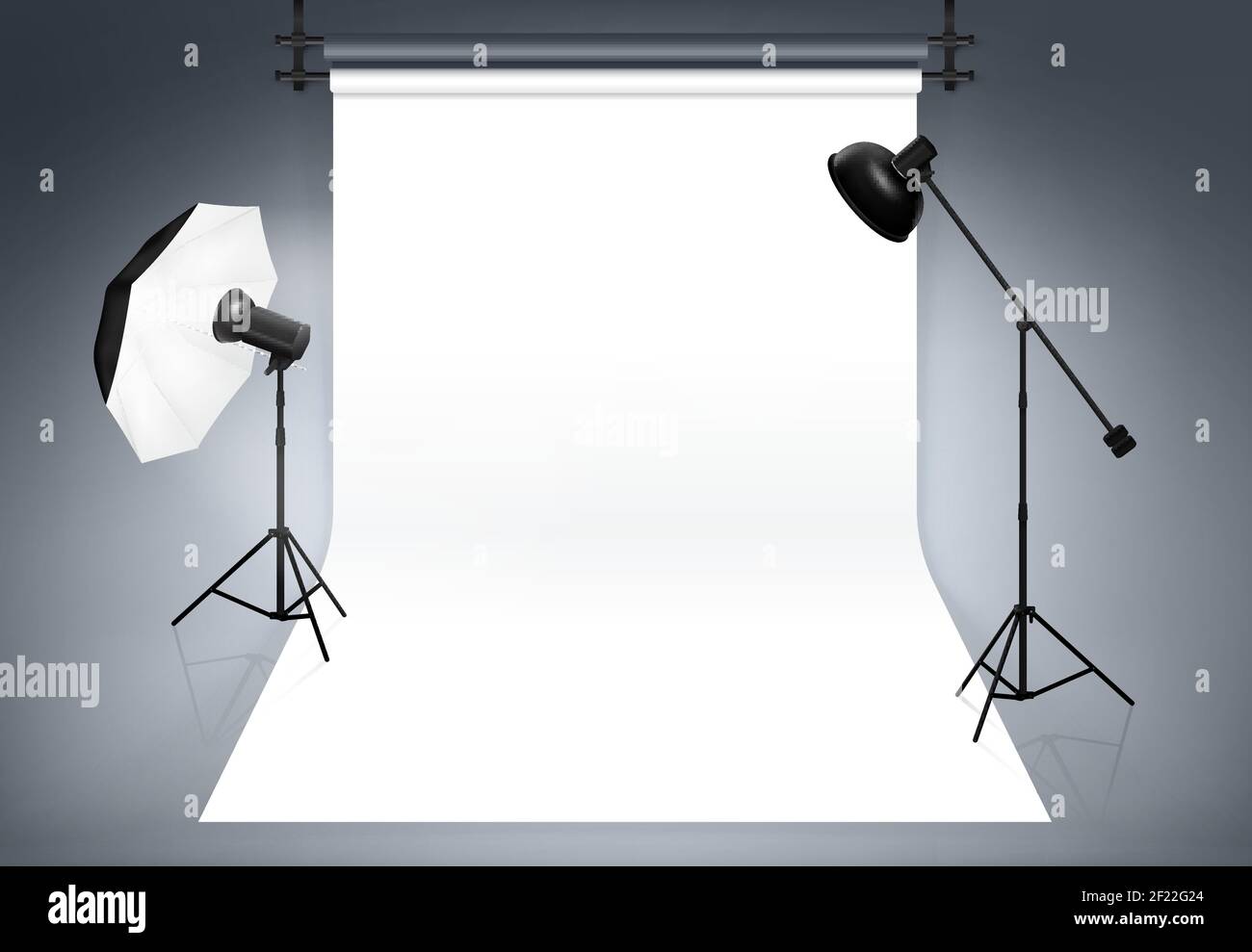 Photo studio background. Equipment for photography, flash and spotlight ...