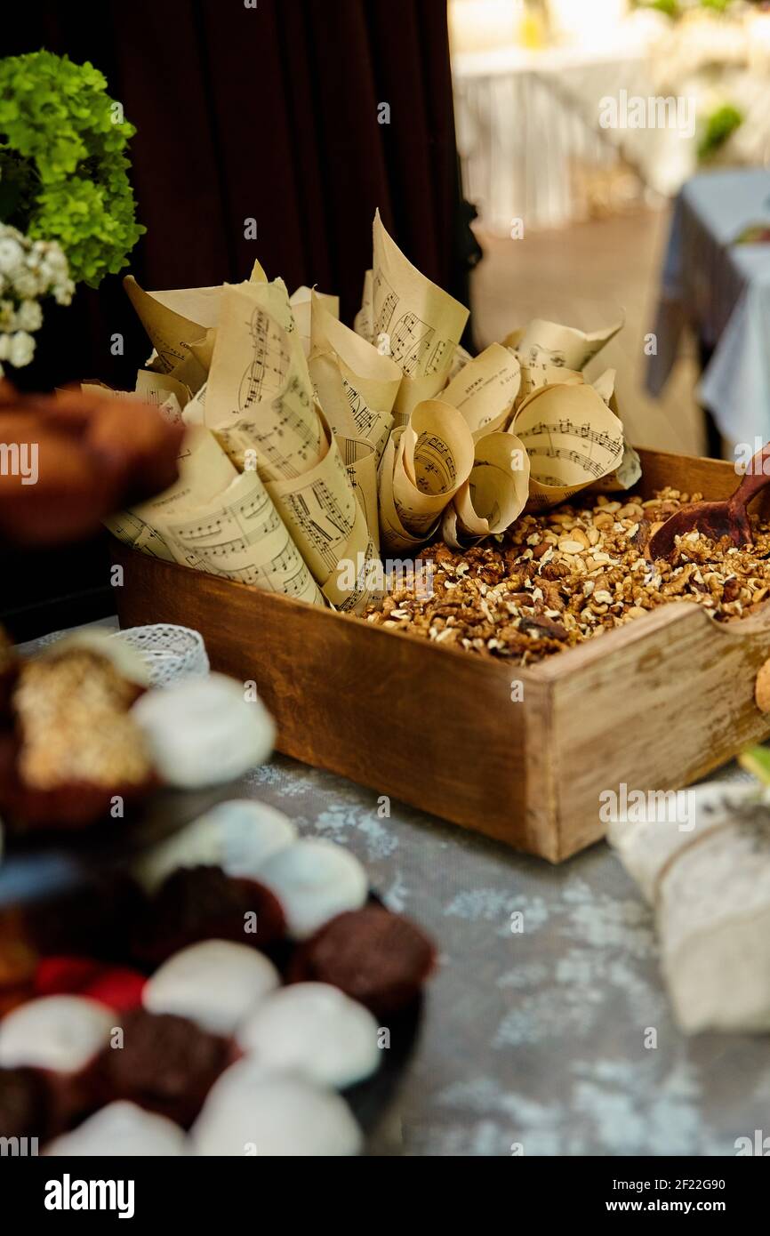 Wedding candy, nuts bar, table in rustic style, decorations made of ...