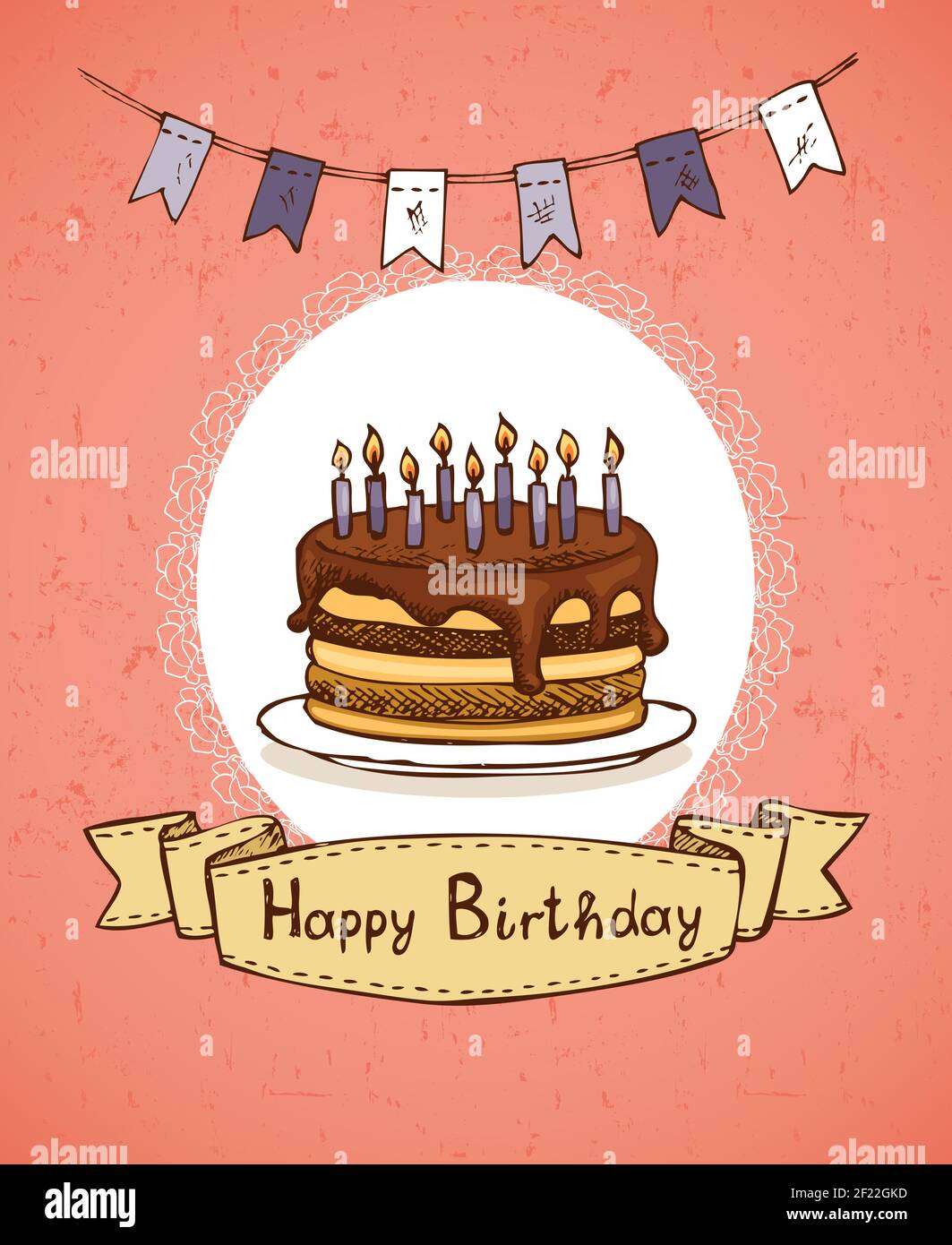 birthday invitation with chocolate cake with flags and emblem vector ...