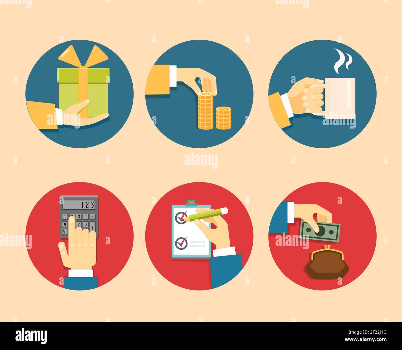 Hands with object icons, Flat Design Vector illustration Stock Vector ...