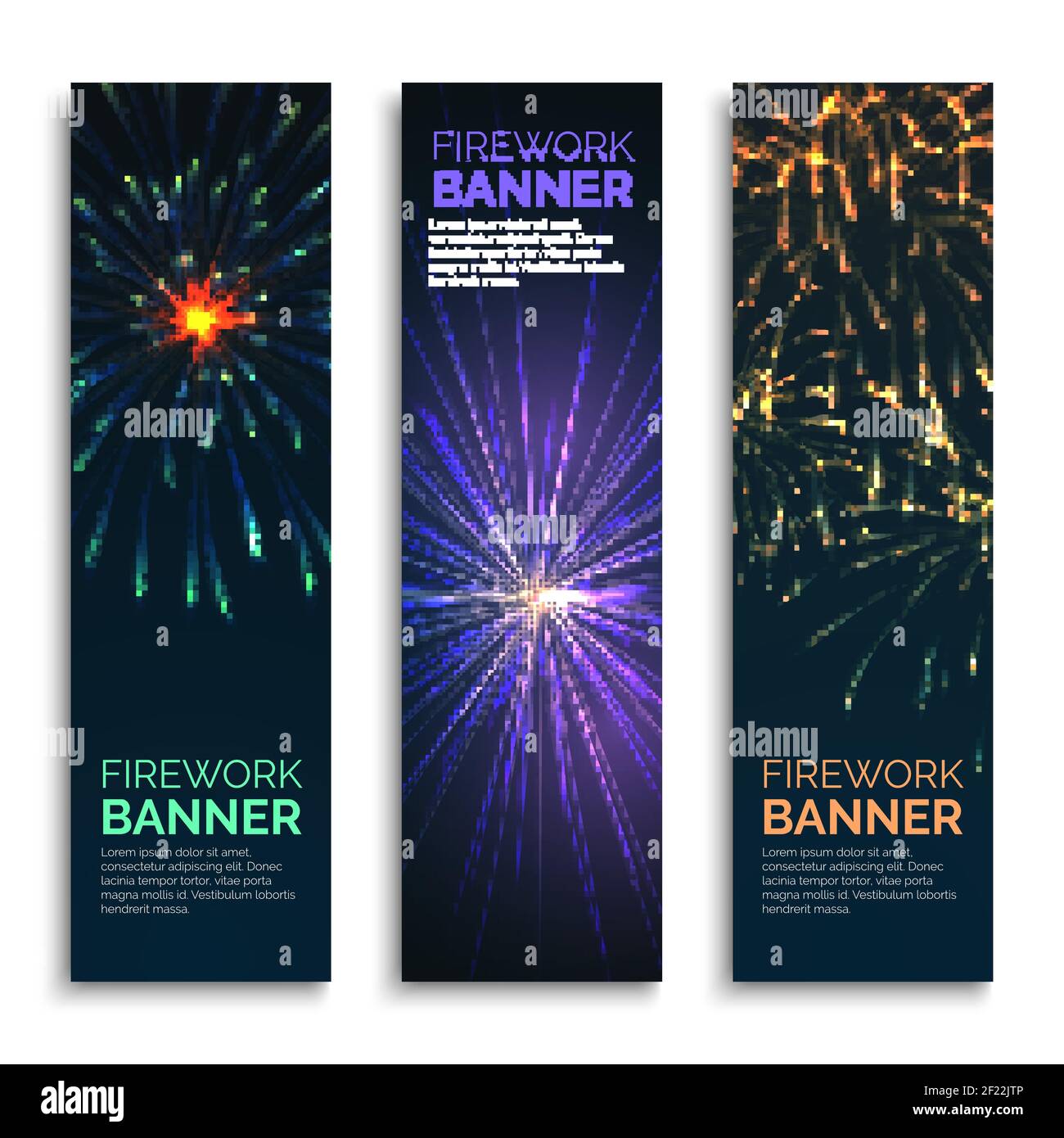 Vector fireworks vertical banners set. Card celebration, explosion and ...