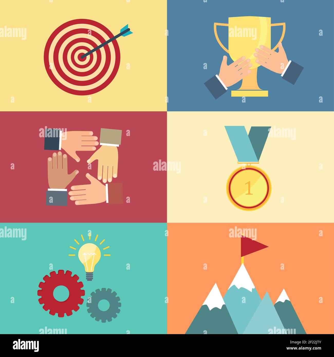 achieving goal, success concept vector illustration in flat square ...