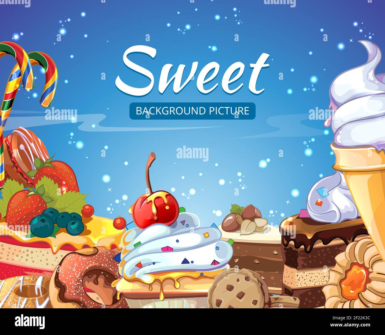 Sweets abstract background candy, cakes, donuts and lollipops. Dessert ...