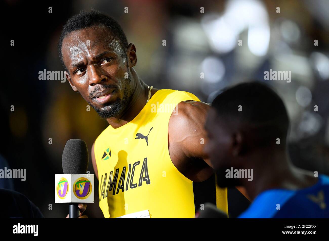 Usain Bolt (JAM) competes in 100 Metres Men during the Athletics World ...