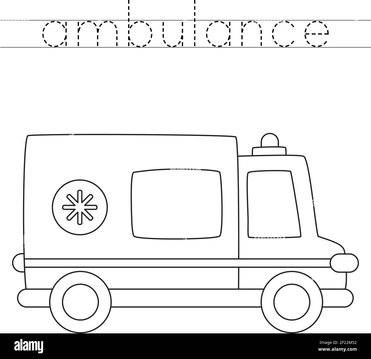 Trace the word. Color ambulance car. Handwriting practice for preschool ...