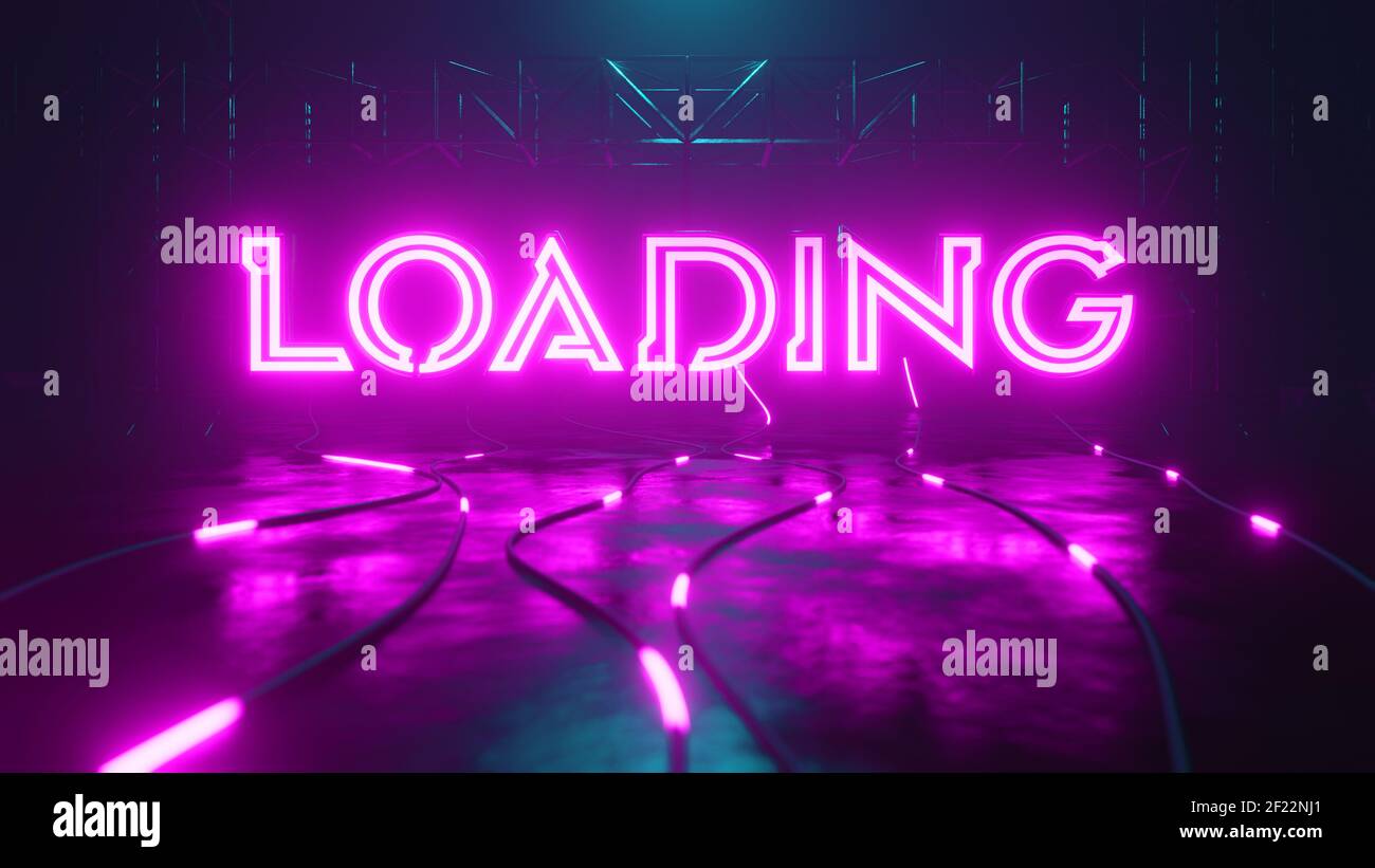 Loading neon sign with glowing cable Stock Photo - Alamy