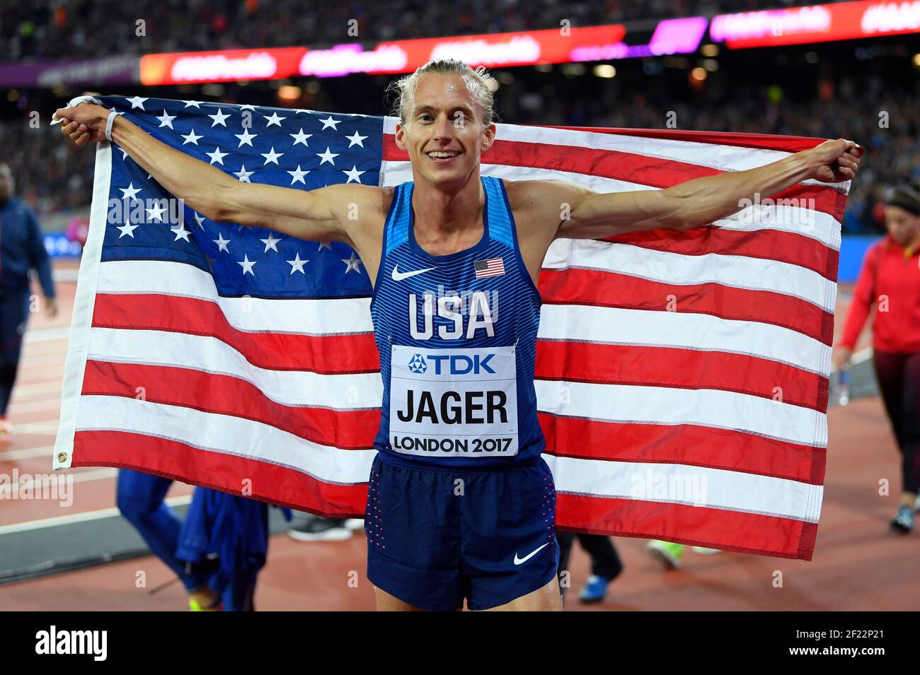 Evan Jager (USA) win the bronze medal in 3000 Metres Steeplechase Men ...