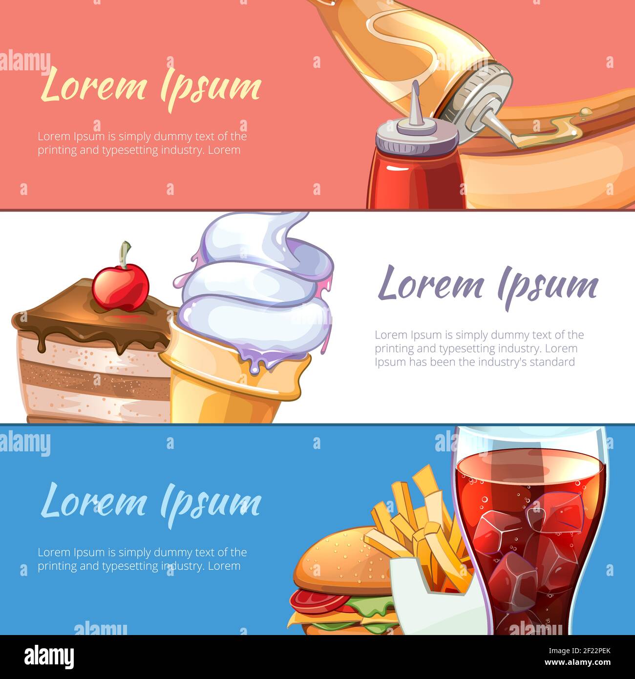 Vector Fast Food horizontal banners set. Restaurant and hamburger ...
