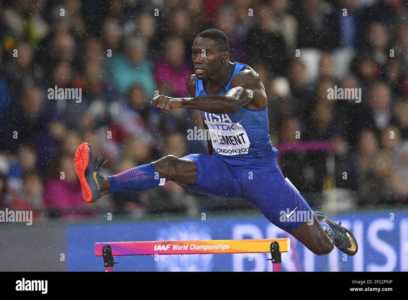 Kerron Clement (USA) competes on Men's 400 m Hurdles final during the ...