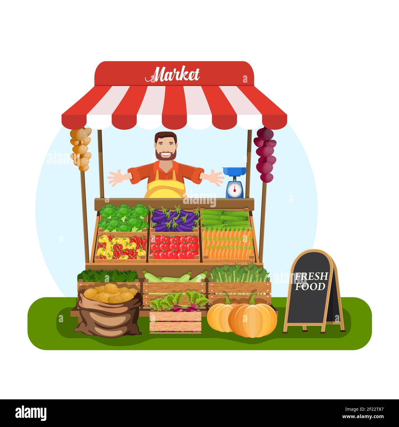 Market stall with salesman trading vegetables Stock Vector Image & Art ...