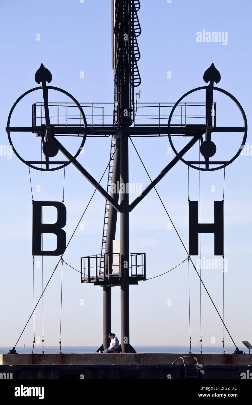 Semaphore, signal mast, Bremerhaven, Bremen, Germany, Europe Stock ...