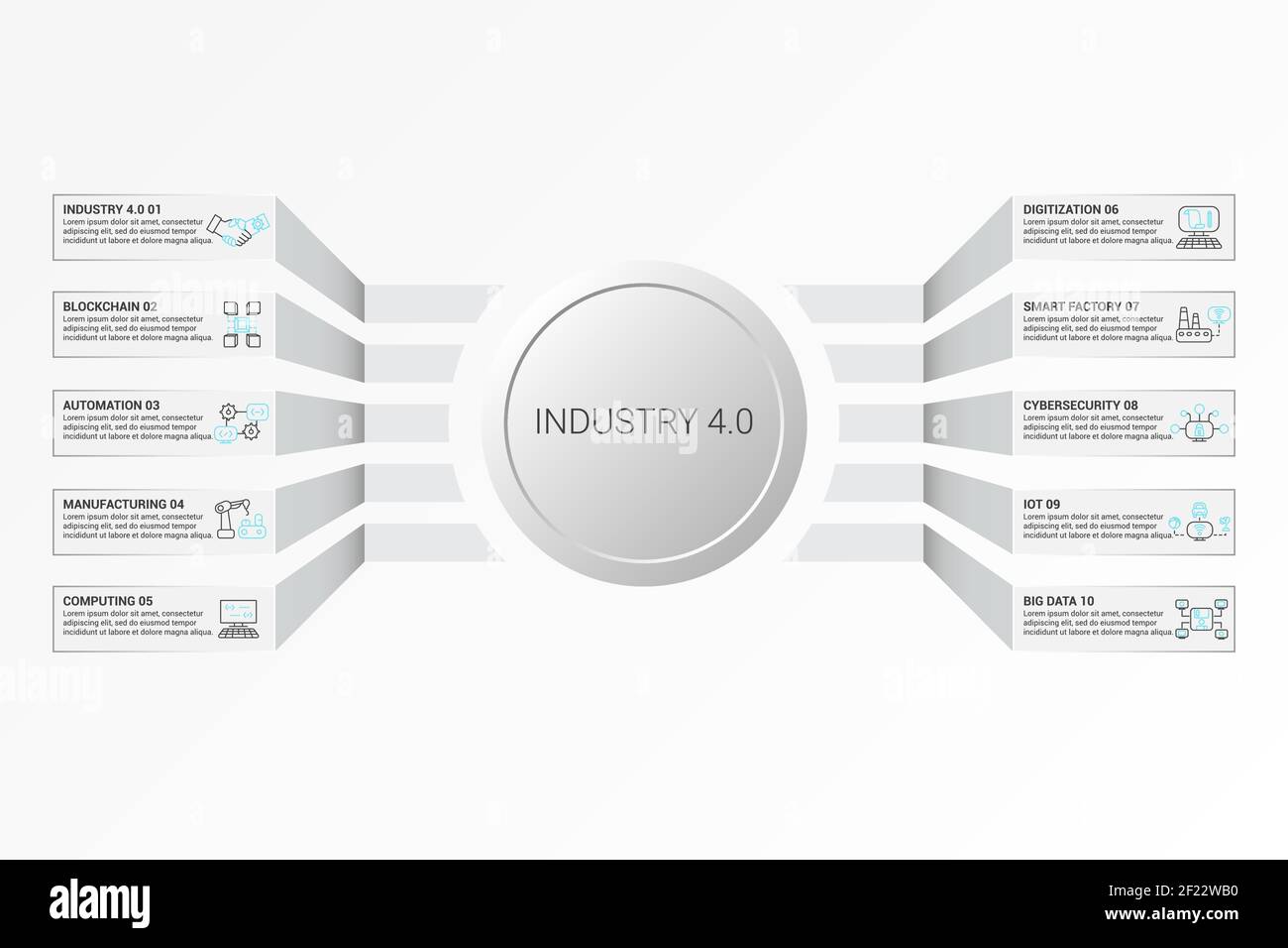 Infographic Industry 4.0 template. Icons in different colors. Include ...