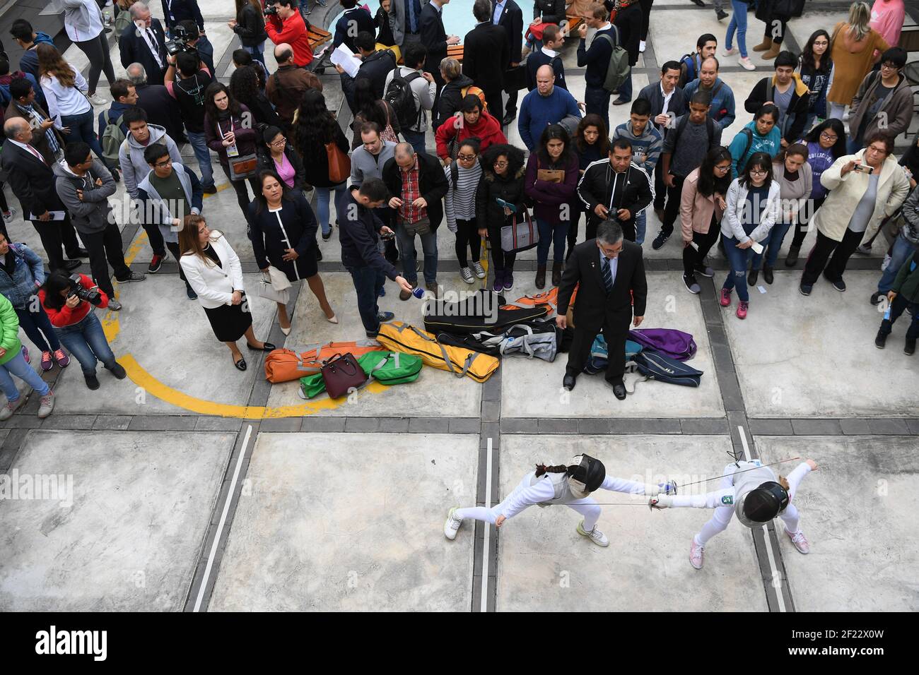 Fencing demonstration during Olympic day of the French Alliance, Lima ...