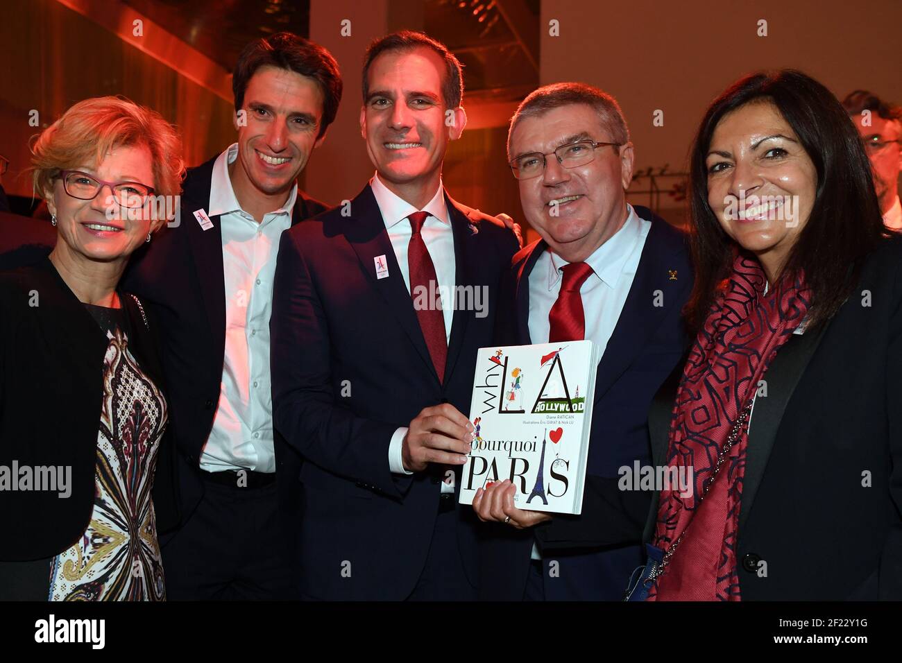 Chairman of Paris 2024 Tony Estanguet, IOC President Thomas Bach and ...