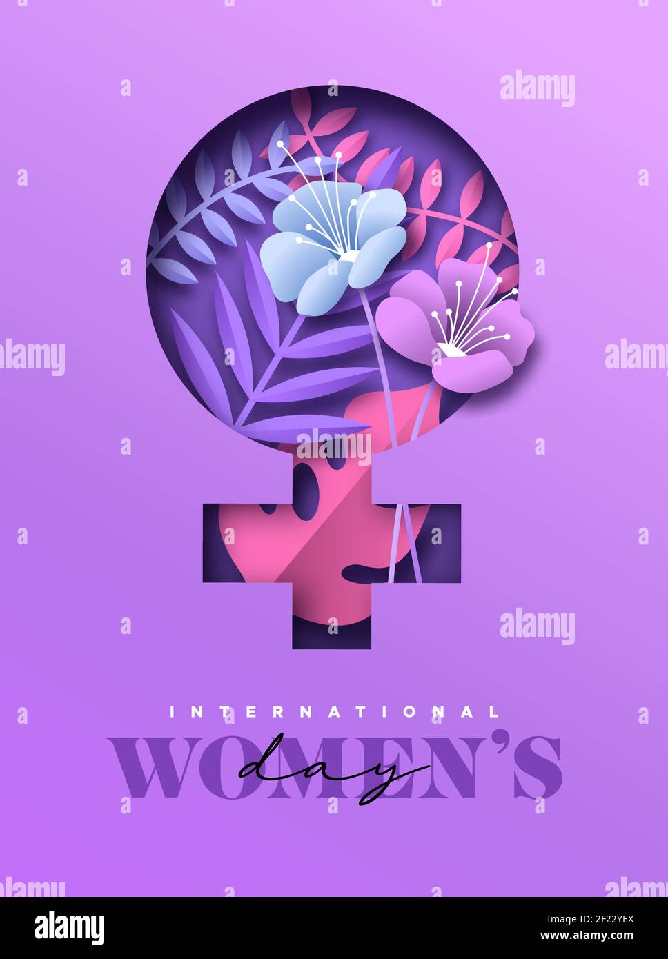 Happy Women Day greeting card illustration. 3D papercut woman symbol ...