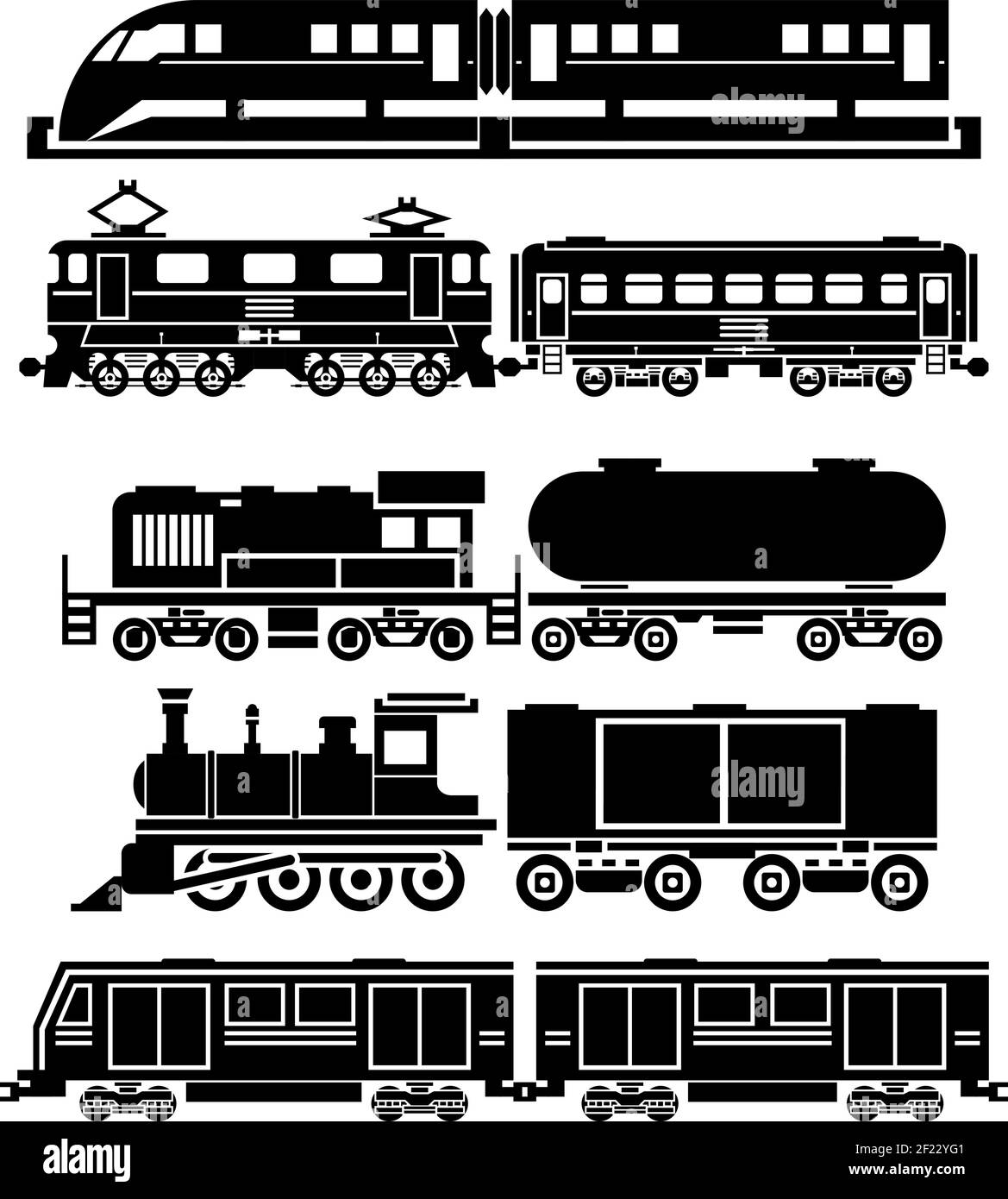 Train, sky train, subway icons set. Passenger and public transport ...