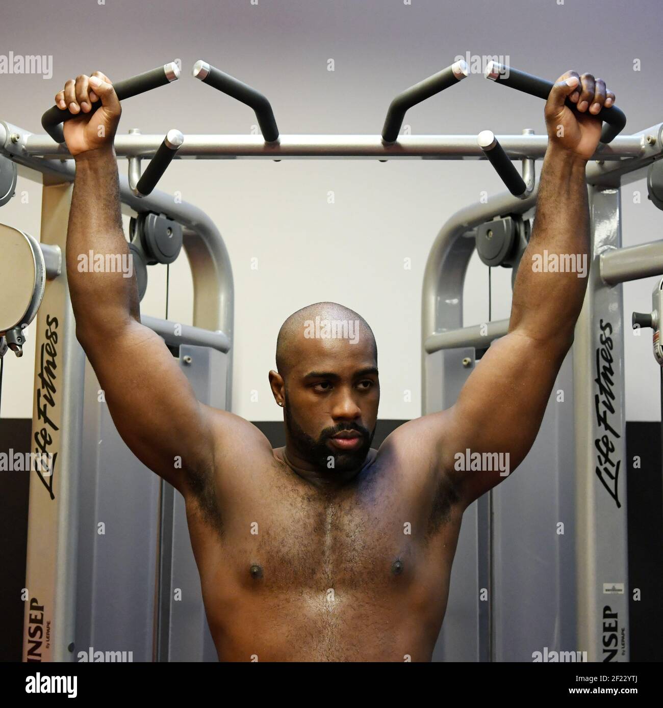 Teddy Riner during a physical practice session (Bodybuilding) on ...