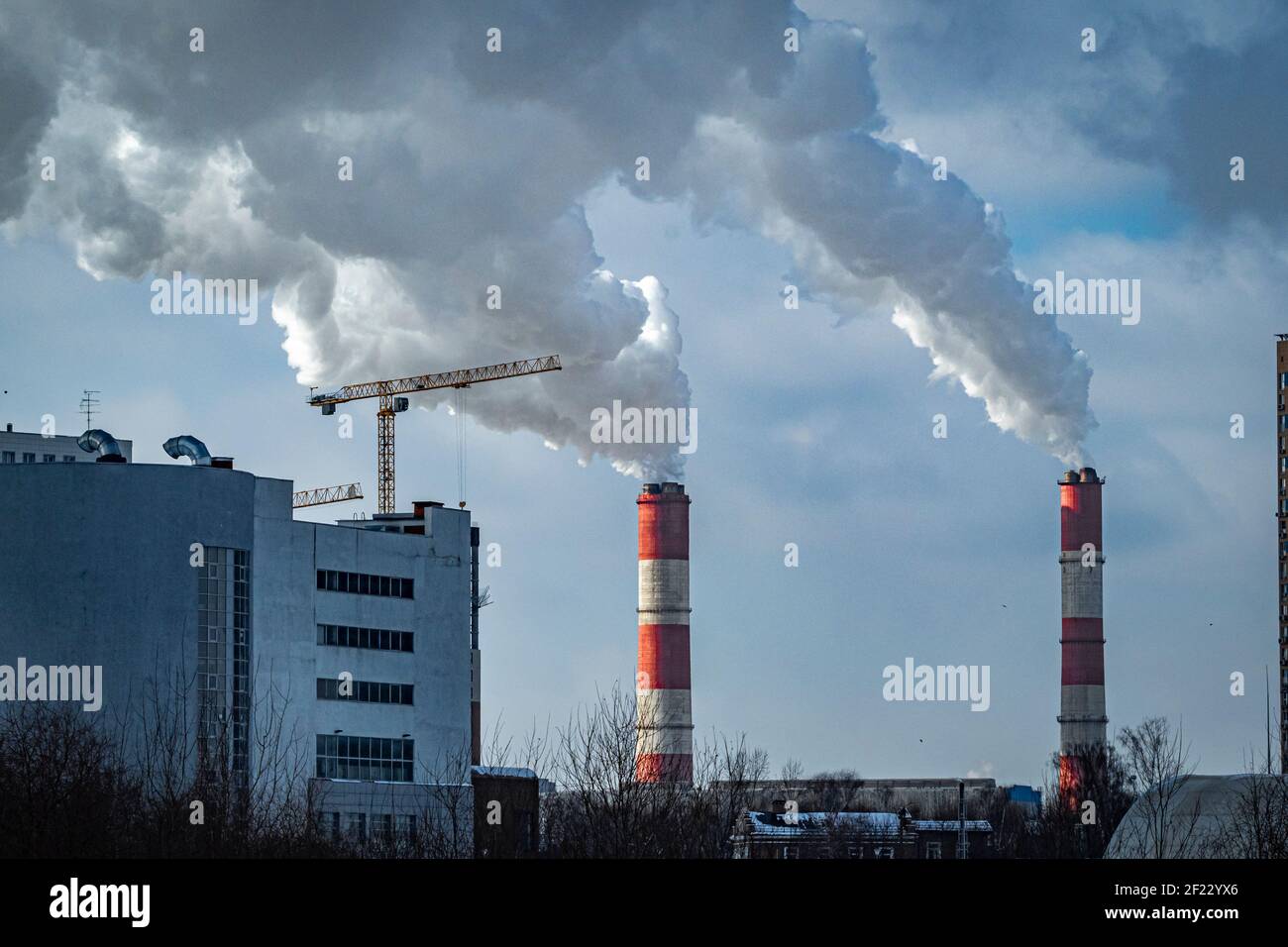 Russia, Moscow. Chimneys of a power plant Stock Photo - Alamy