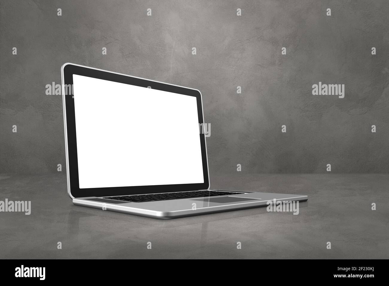Laptop computer on concrete office scene background Stock Photo - Alamy