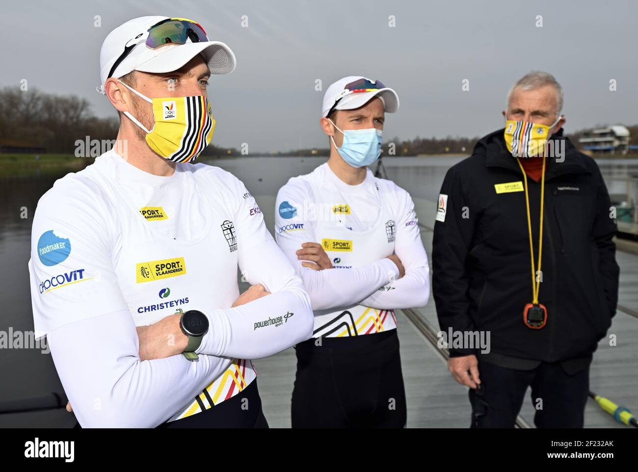 Athlete Tim Brys, athlete Niels Van Zandweghe and coach Frans Claes ...