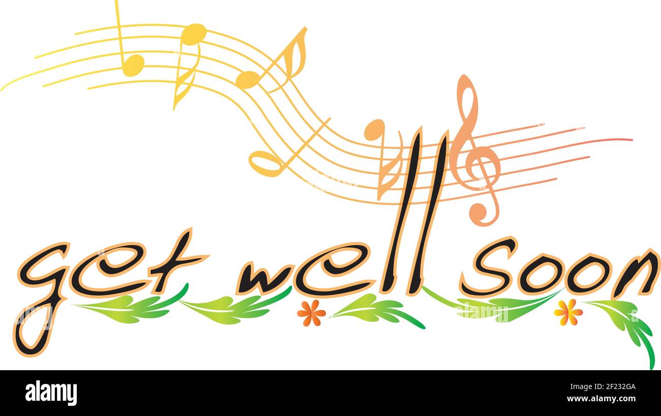 vector get well soon card rainbow butterfly music Stock Vector Image ...