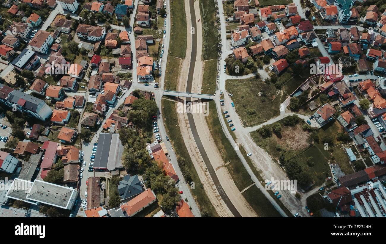 A top view of the artificial water channel in Brcko district with a ...