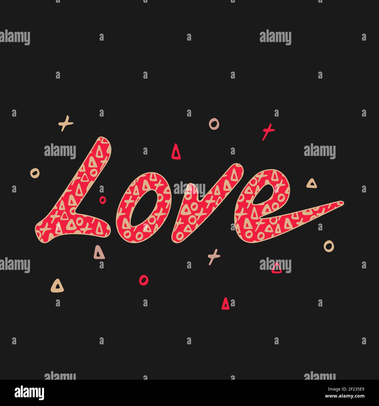 Love, hand lettering card, doodle style, decorated with geometrical ...