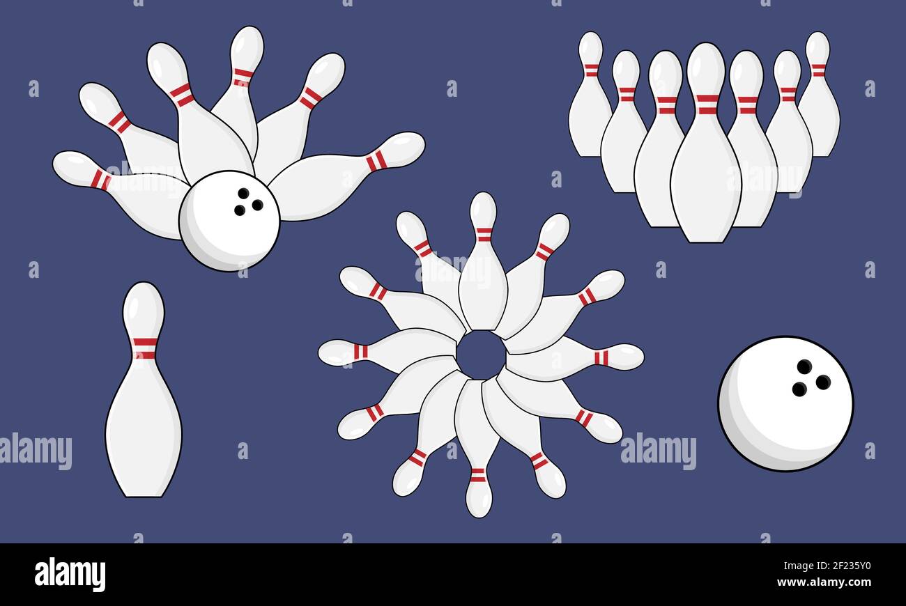 Set of vector bowling kegling. Bowling pin and bowling ball. Trendy ...
