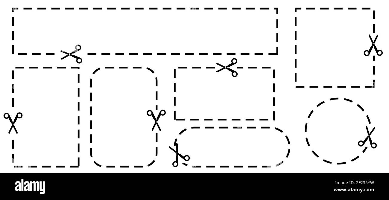 Set of coupon border with scissor in different shape. Simple flat ...