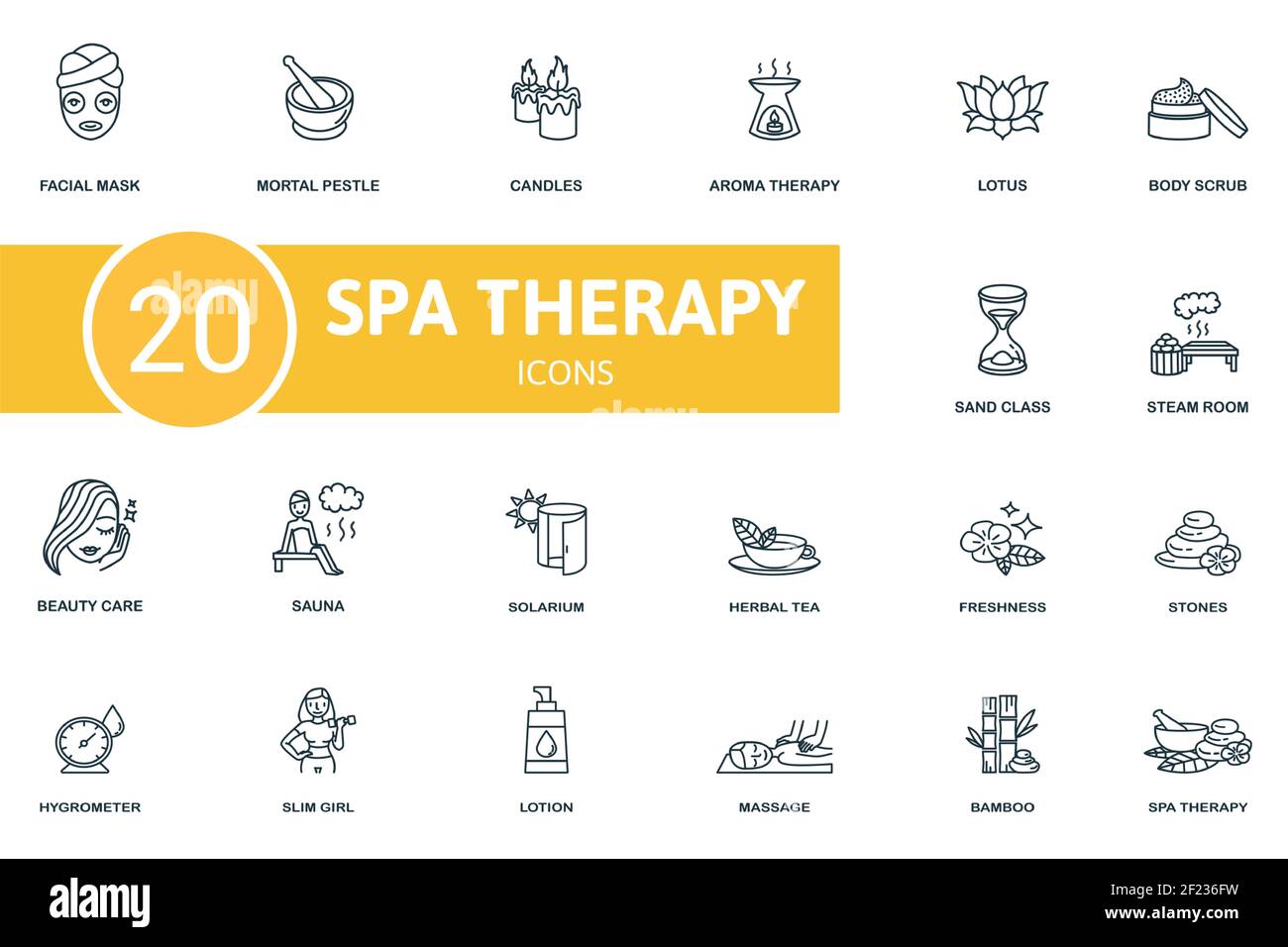 Spa Therapy icon set. Contains editable icons spa therapy theme such as ...
