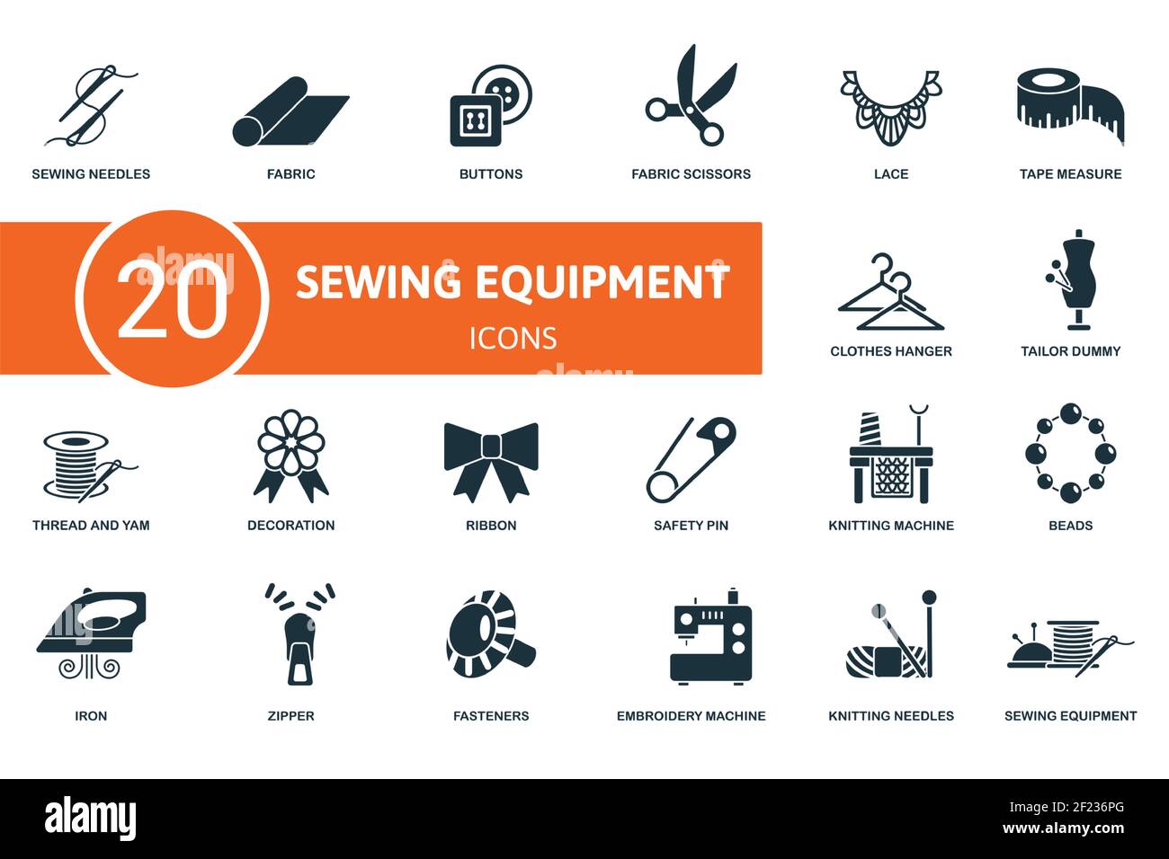 Sewing Equipment icon set. Contains editable icons sewing equipment ...