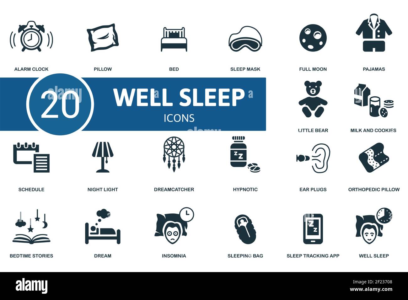 Well Sleep icon set. Contains editable icons well sleep theme such as ...