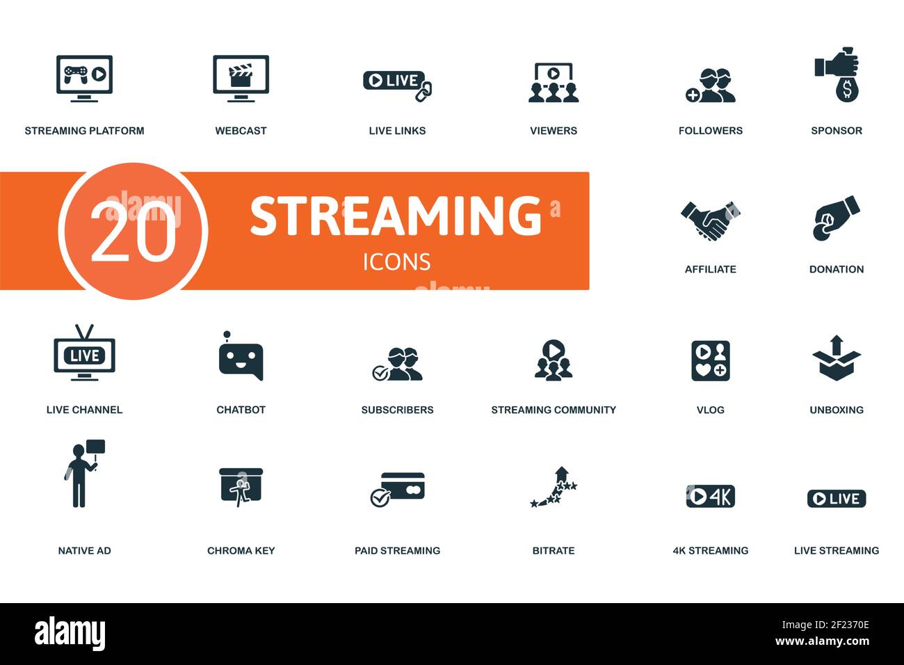 Streaming icon set. Contains editable icons streaming theme such as ...