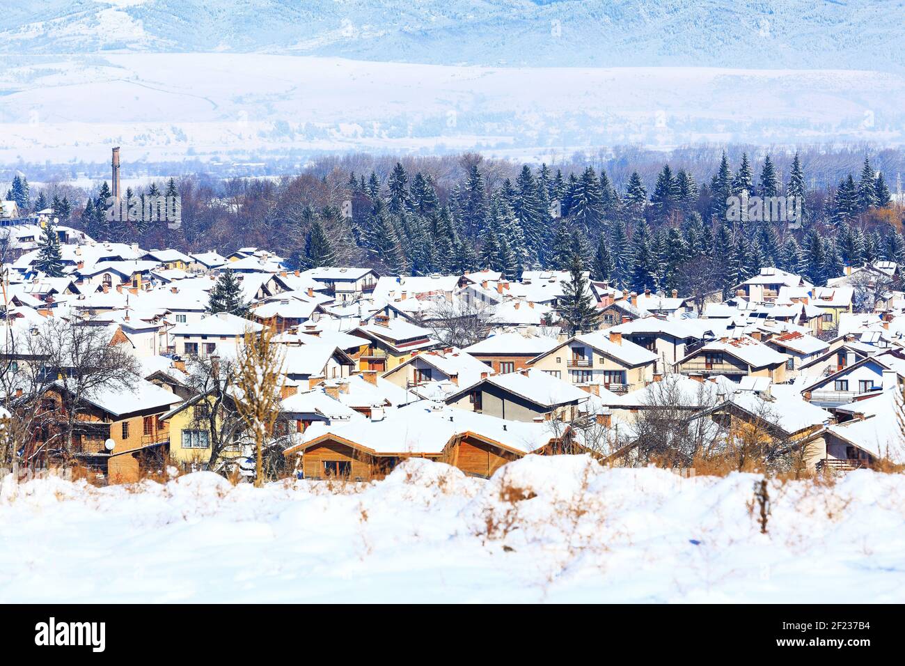 Winter snow town panorama, Bansko, Bulgaria Stock Photo - Alamy