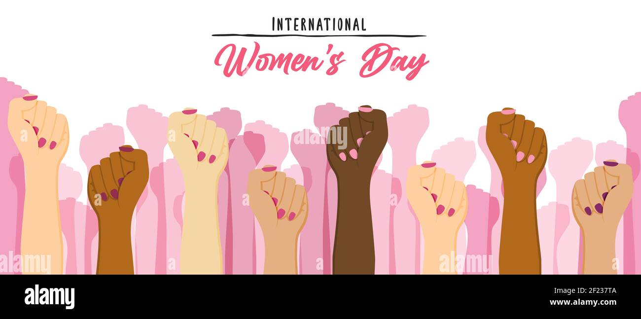 International Women's Day web banner illustration of diverse pink women ...