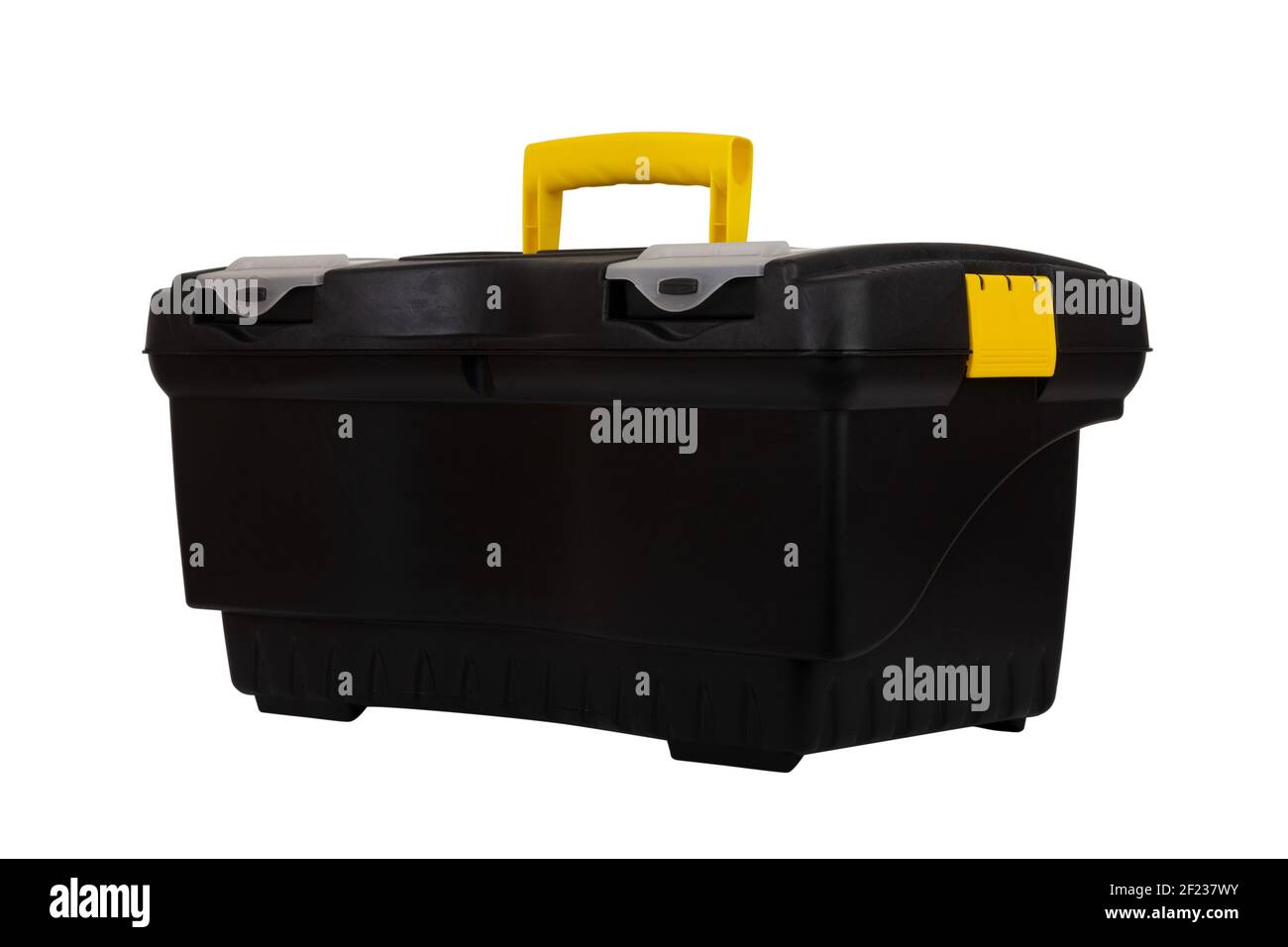 black plastic container tool box isolated on white background closeup ...