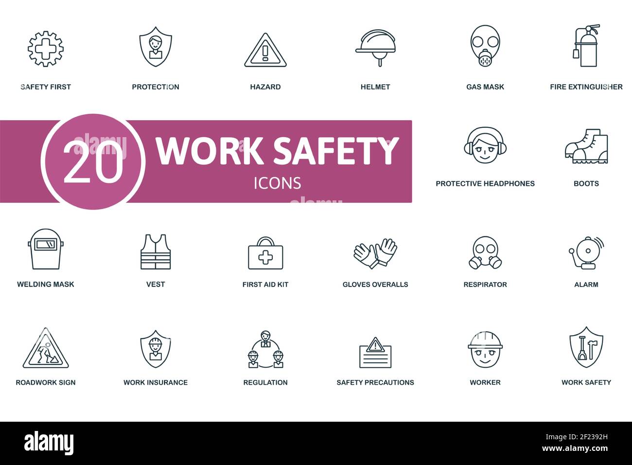 Work Safety icon set. Contains editable icons work safety theme such as ...