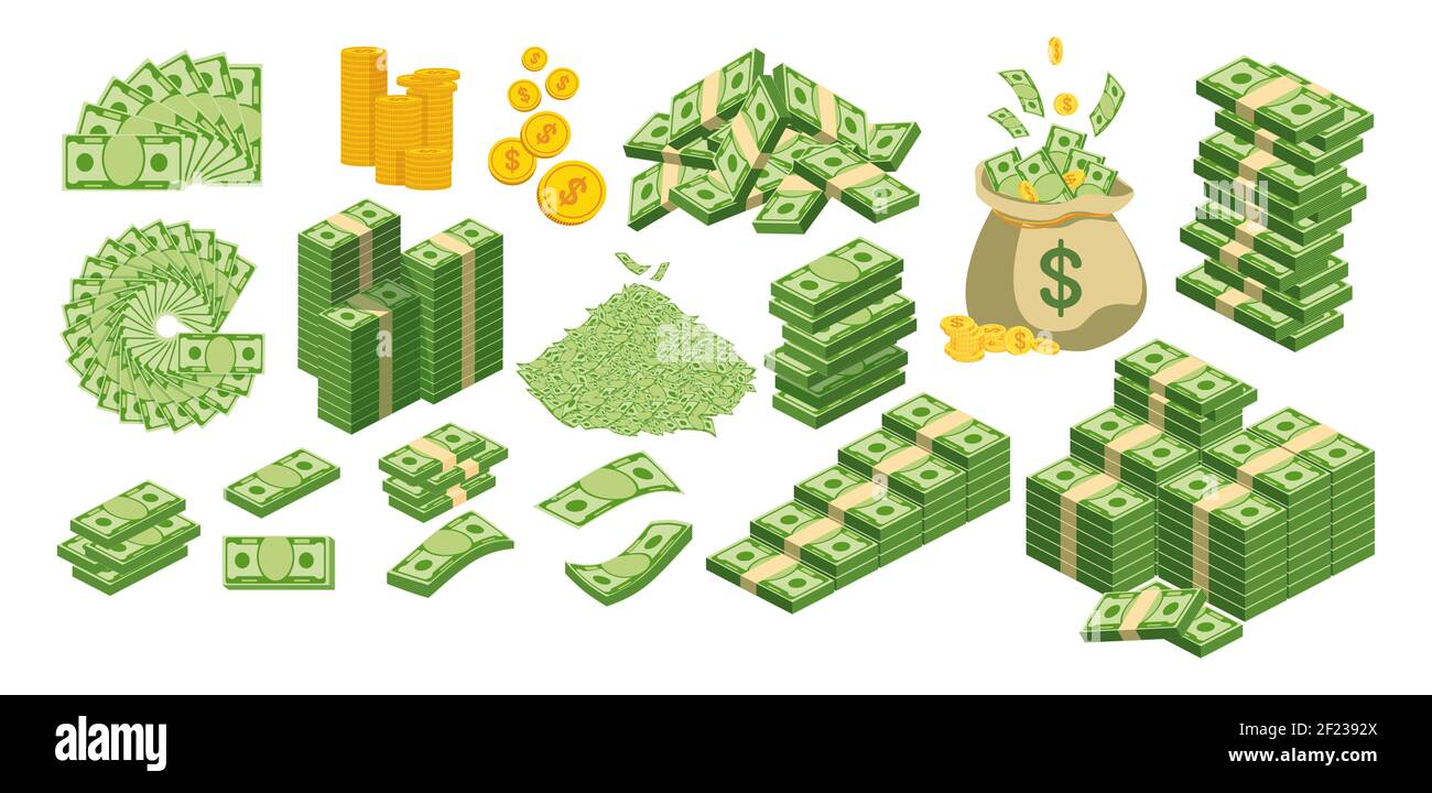 Huge packs of paper money. Bundle with cash bills Stock Vector Image ...