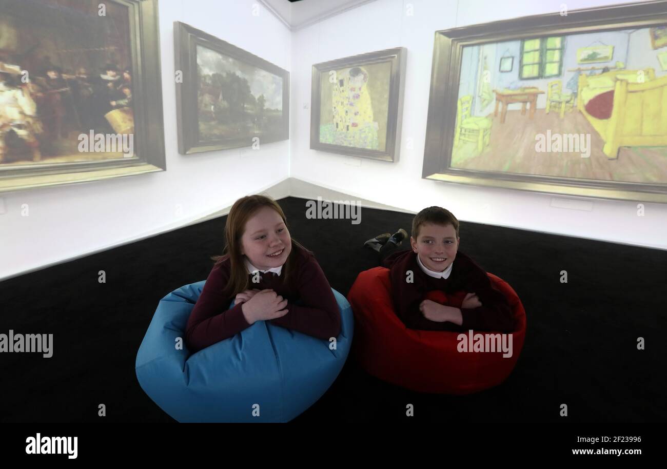 L-r Emilia Kubinska and Jack McAuslin from Carbrain Primary School view ...