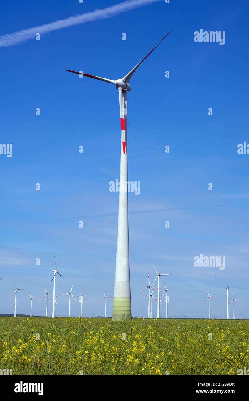 Modern wind power turbines seen in rural Germany Stock Photo - Alamy