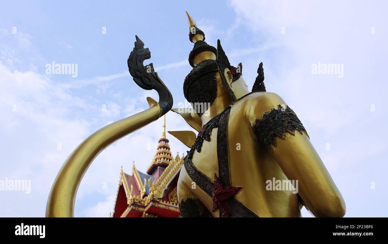 Thai Buddhist Mythical Creature: Statute of a half human half lion ...