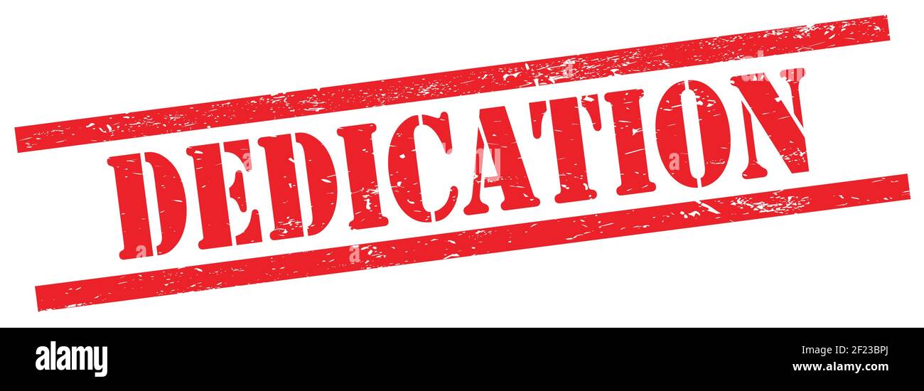 DEDICATION text on red grungy rectangle vintage stamp Stock Photo - Alamy