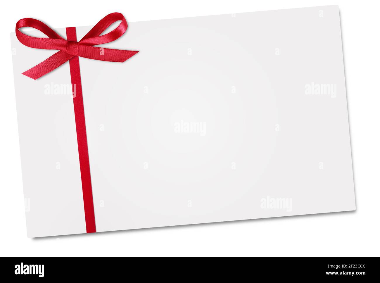 Gift card note with ribbon on isolated background Stock Photo - Alamy