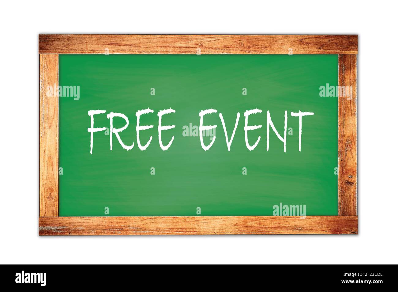 FREE EVENT text written on green wooden frame school blackboard Stock ...